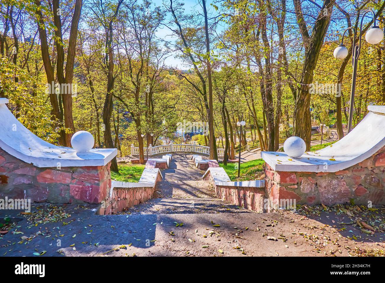 The stone staircases leading to the lower terraces of Drevlians Park ...