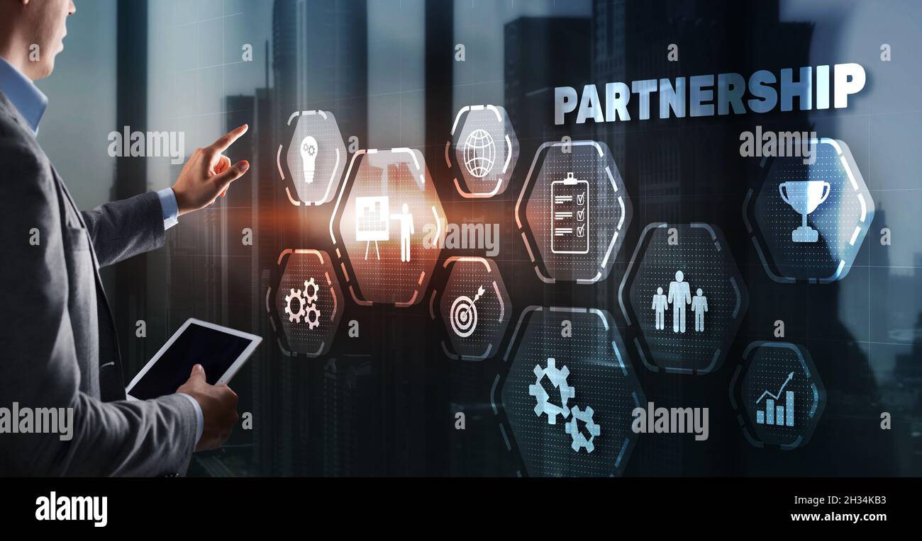 Partnership of companies. Collaboration. Business Technology Internet ...