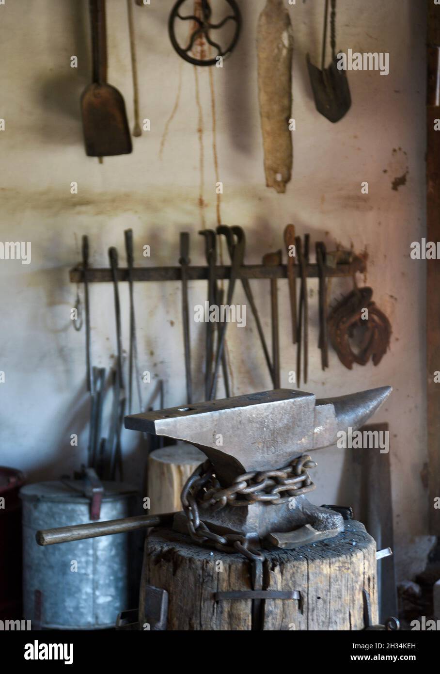 Antique tools and anvil in the blacksmith shop at El Rancho de las ...