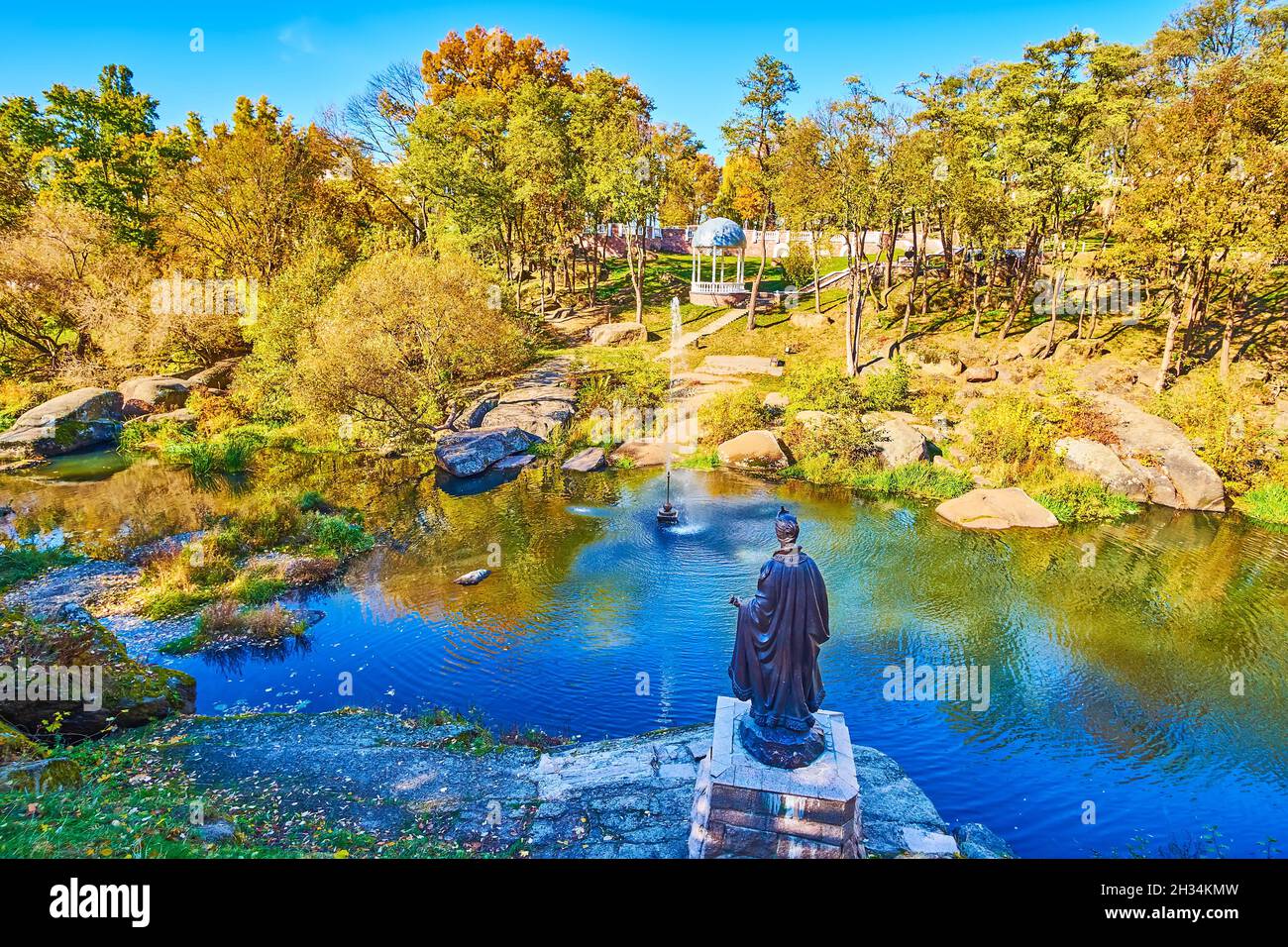 The sculpture to Princess Olga, standing on the bank of Uzh river ...