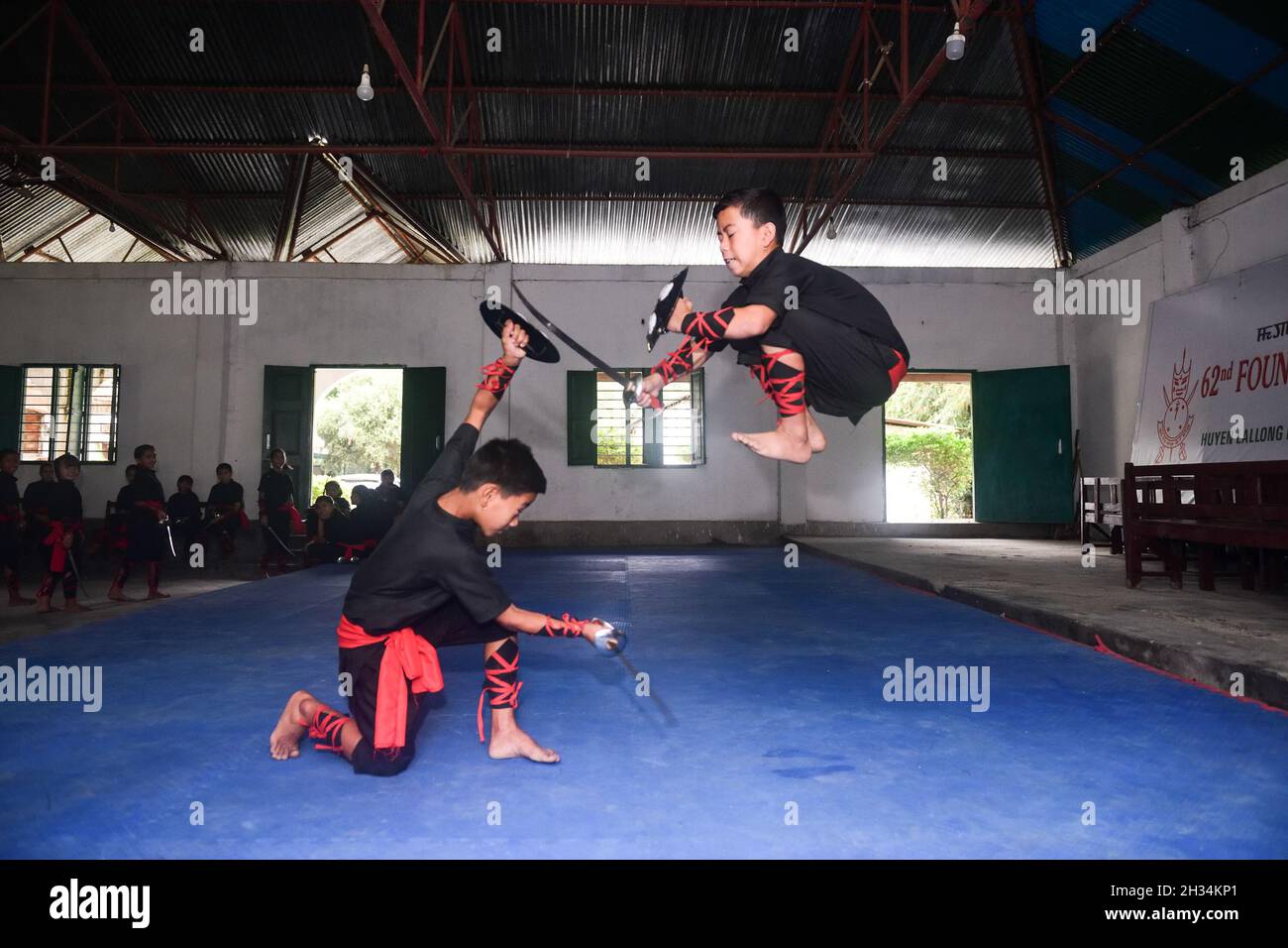 Imphal, India. 18th Oct, 2021. Students seen practicing Thang Ta an ...
