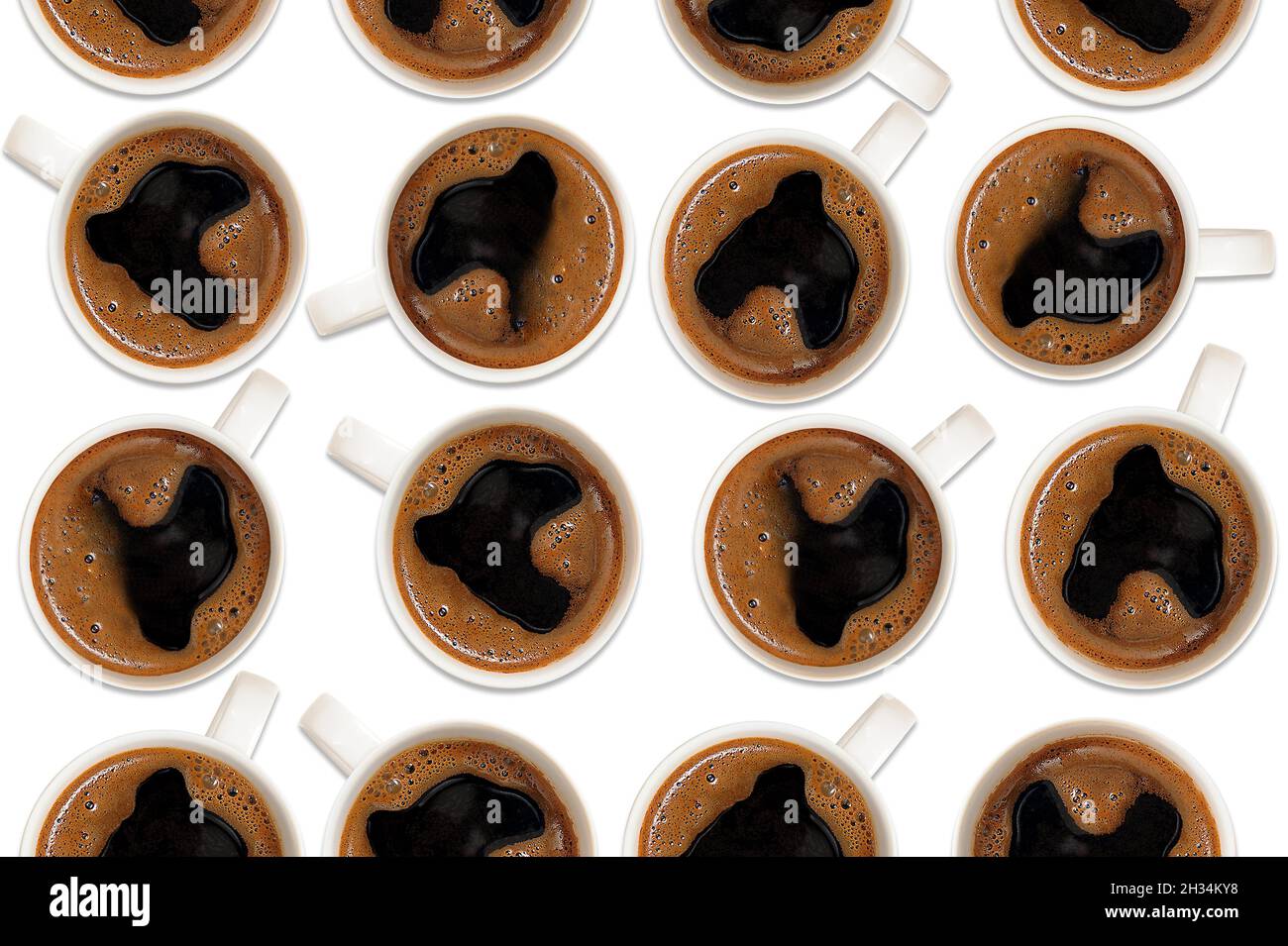 Continuous pattern of a cups of traditional coffee on a white ...