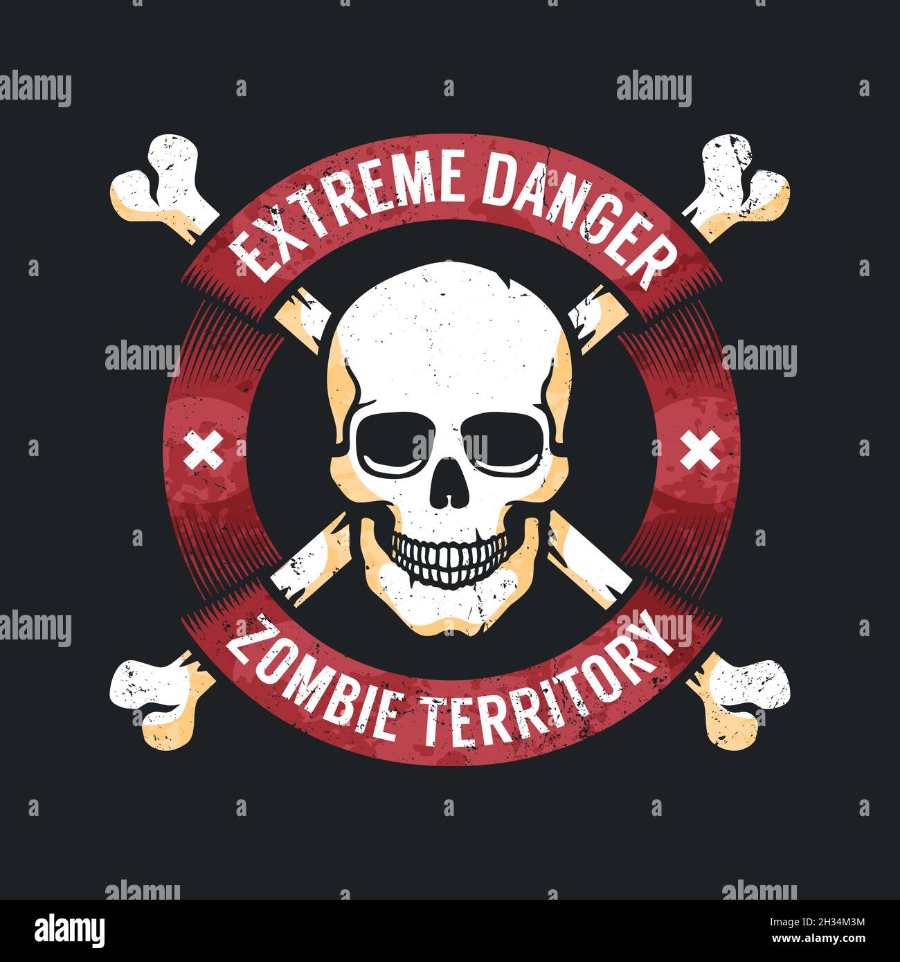 Skull and bones in round badge with ribbons Stock Vector Image & Art ...