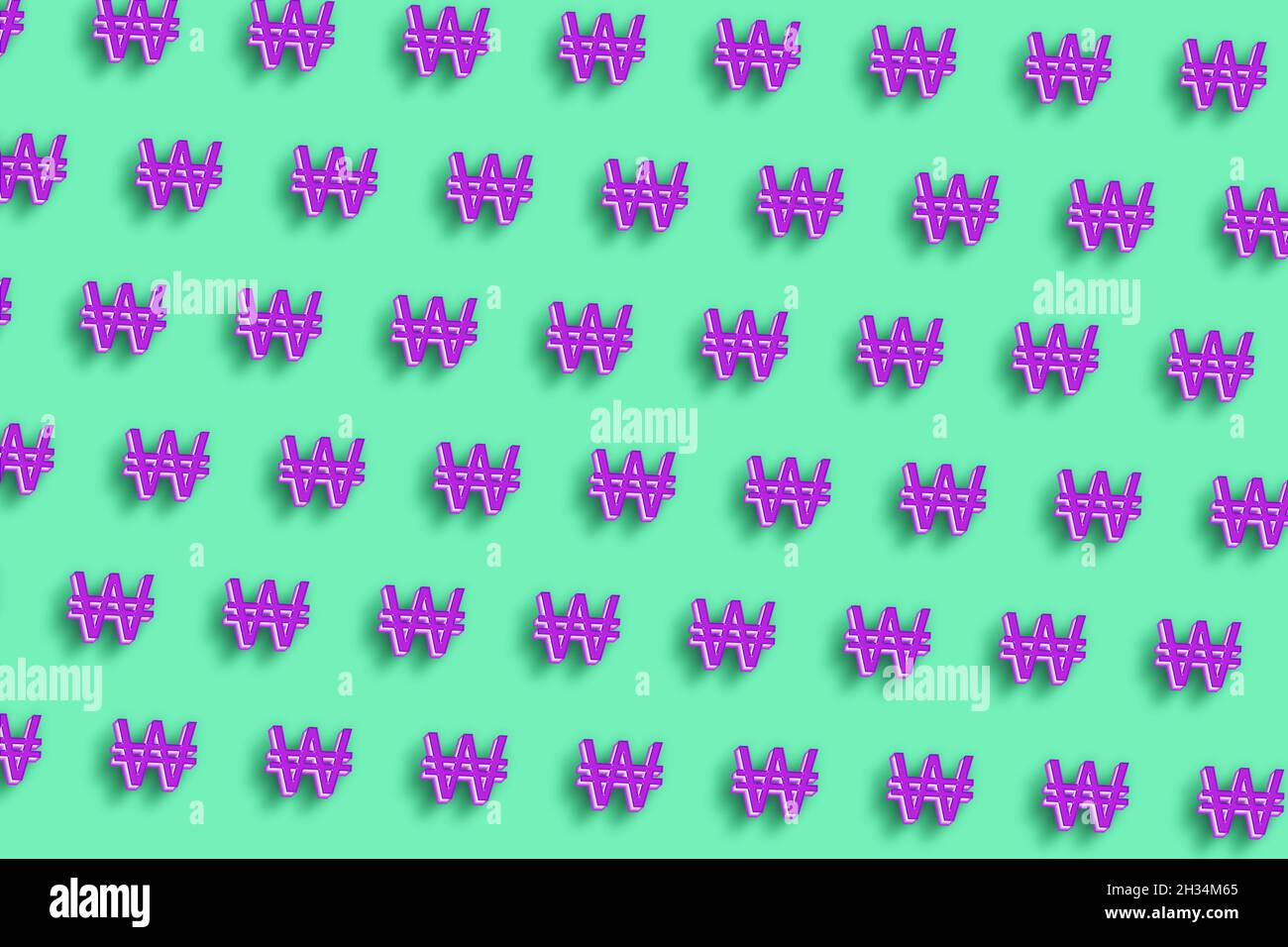 South Korean Won, KRW Won currency, Monetary currency symbol, green ...