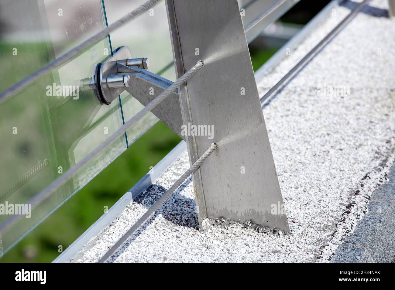 metal turnbuckles fastening of cables with steel rod on pedestrian ...