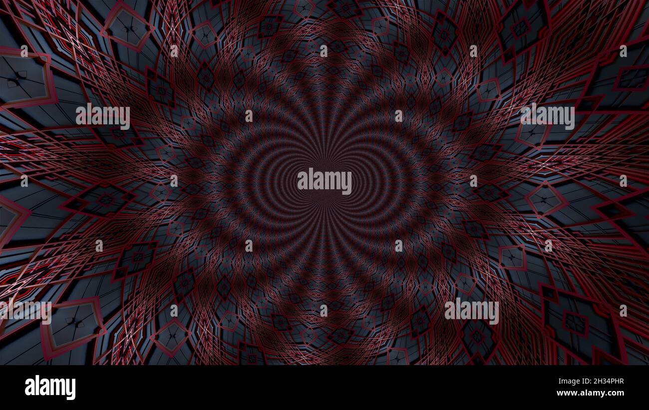 Round changing 3d render mosaic with circling bright flower and ...