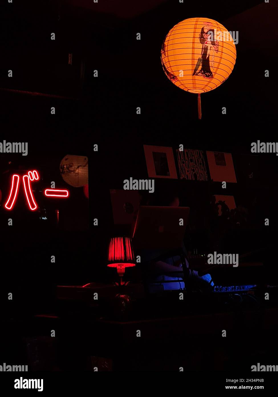 Traditional cafe interior with lights Stock Photo - Alamy