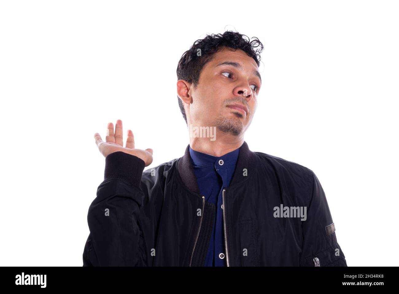 Confused or misunderstood man isolated on white background. Young adult ...