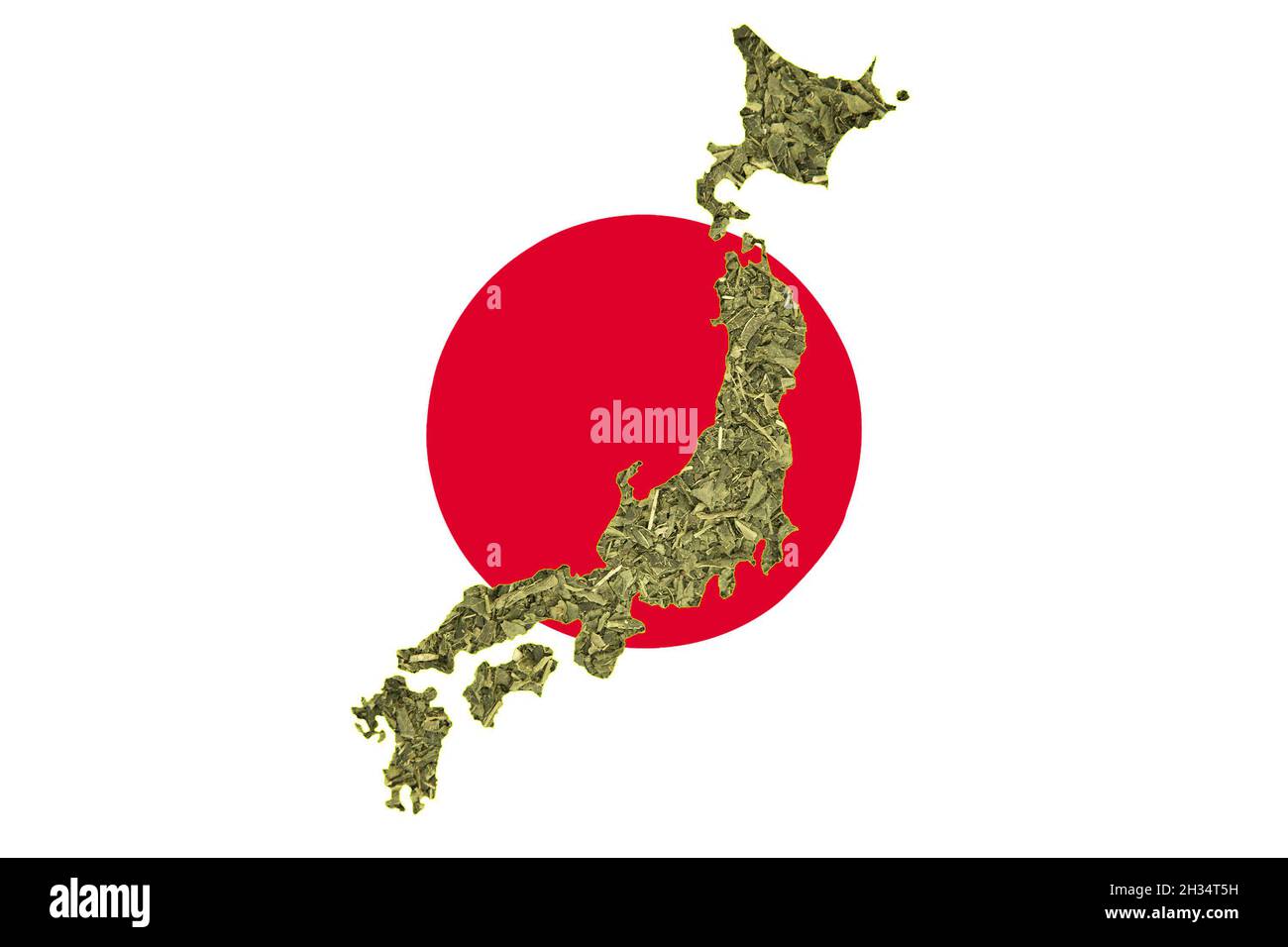 The flag of Japan on the background of green tea matcha in the form of ...