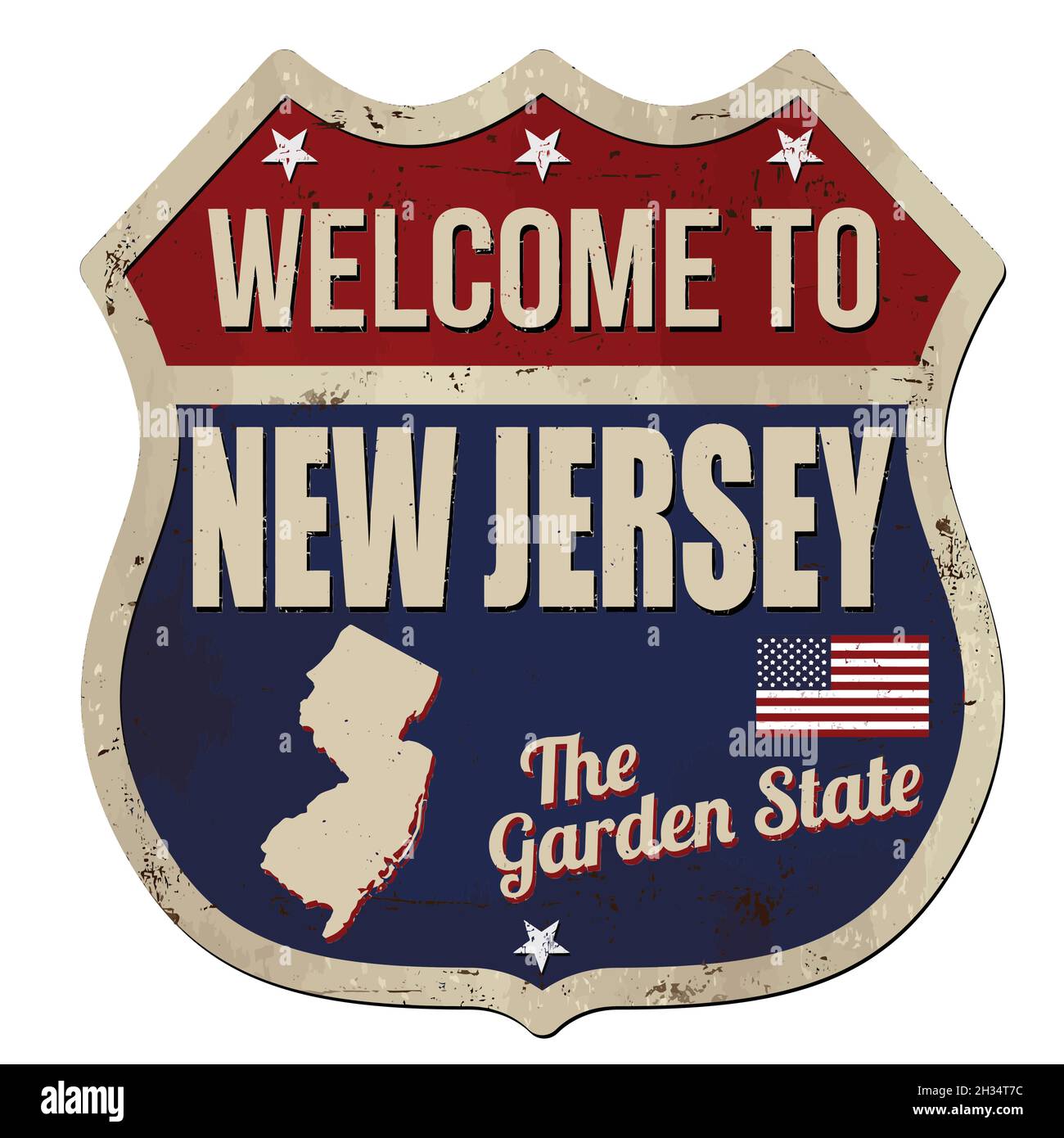 Welcome to New Jersey vintage rusty metal sign on a white background ...