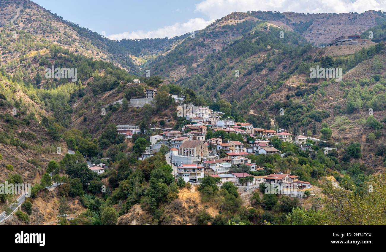 Oikos mountain village in the Troodos mountain range in Cyprus Stock ...