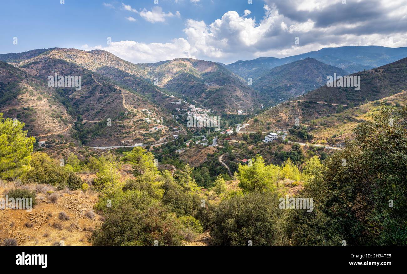 Oikos mountain village in the Troodos mountain range in Cyprus Stock ...