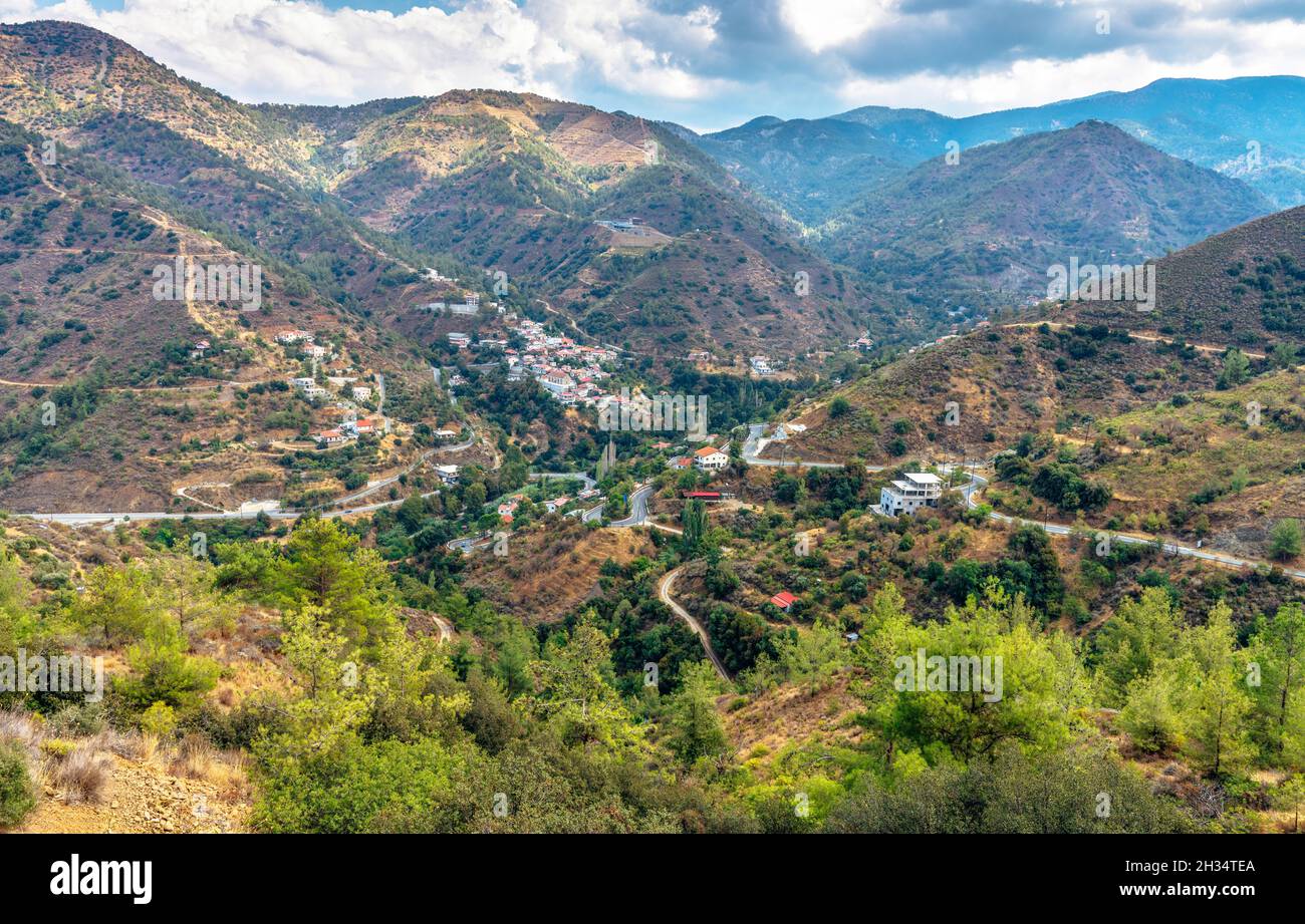 Oikos mountain village in the Troodos mountain range in Cyprus Stock ...