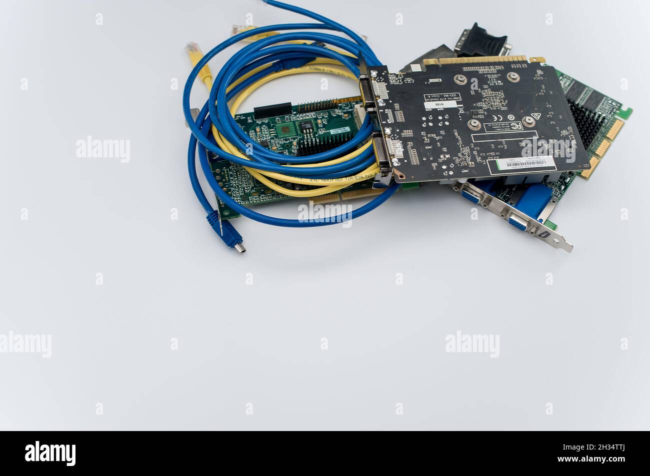 computer and peripherals electronic boards and cables on a white ...