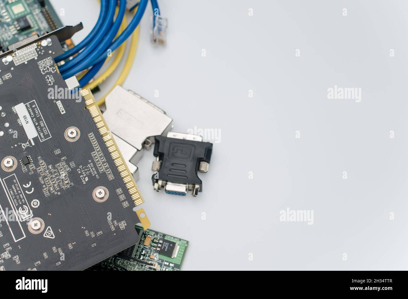 computer and peripherals electronic boards and cables on a white ...