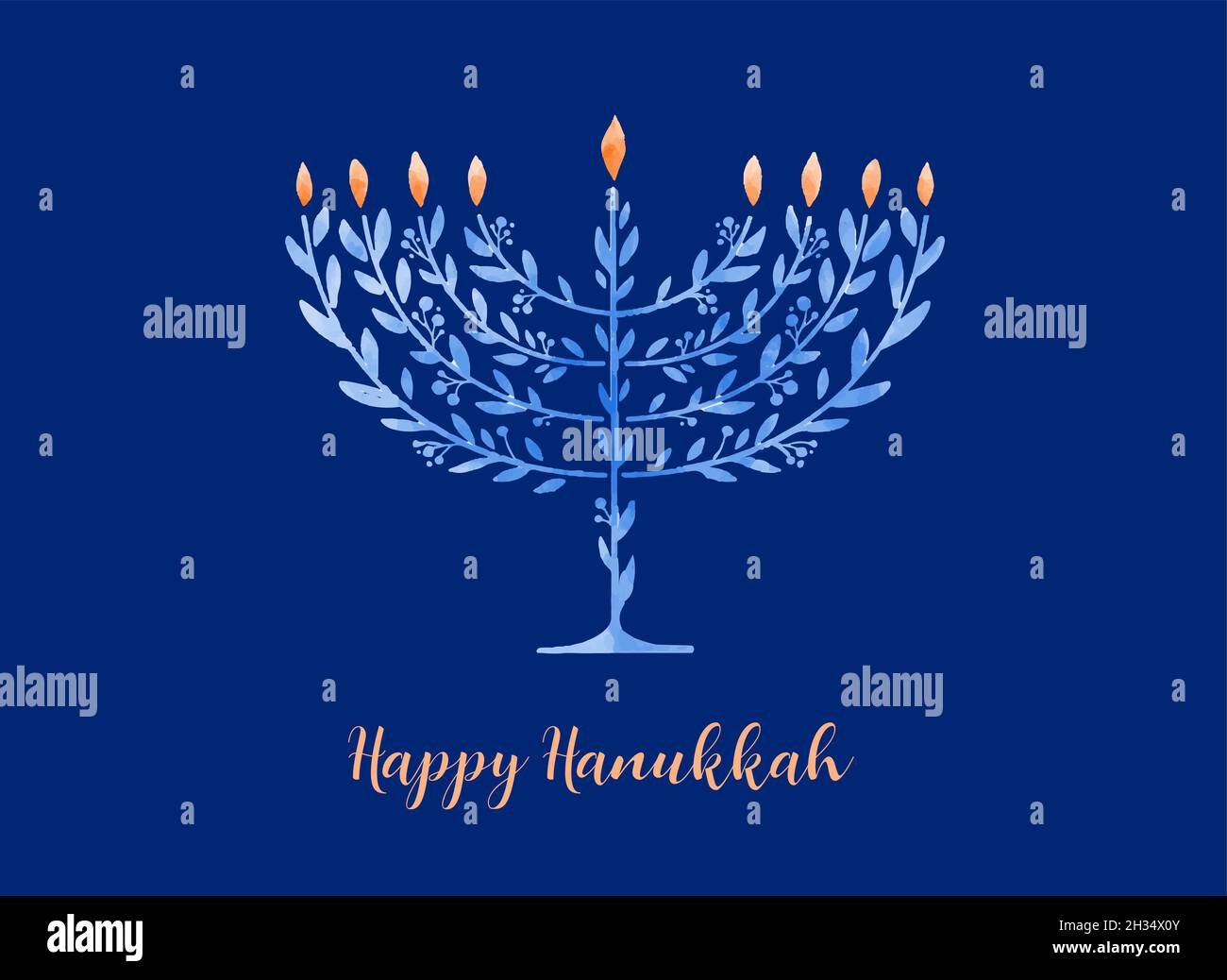 Happy Hanukkah, vector watercolor illustration, banner design ...