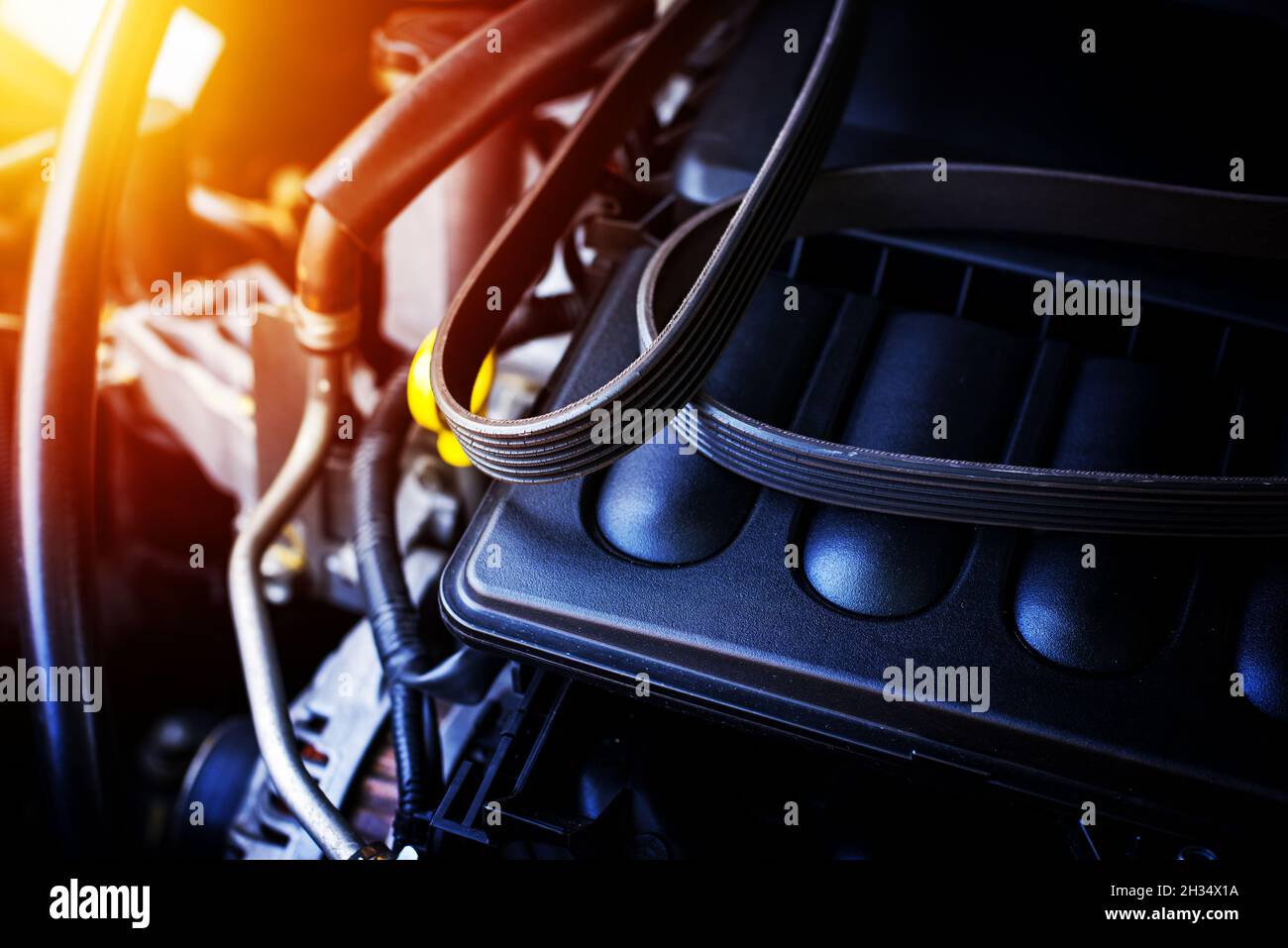 closeup old timing belt with many cracks in the engine room Stock Photo ...