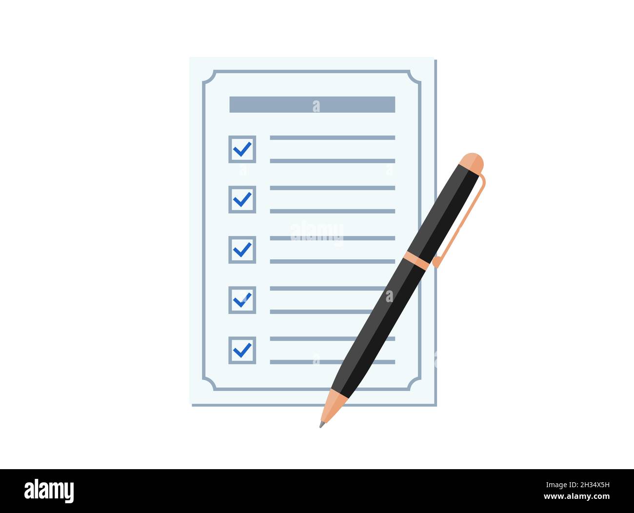 Icon checklist. Document with blue ticks checkmarks and pen. To do or ...