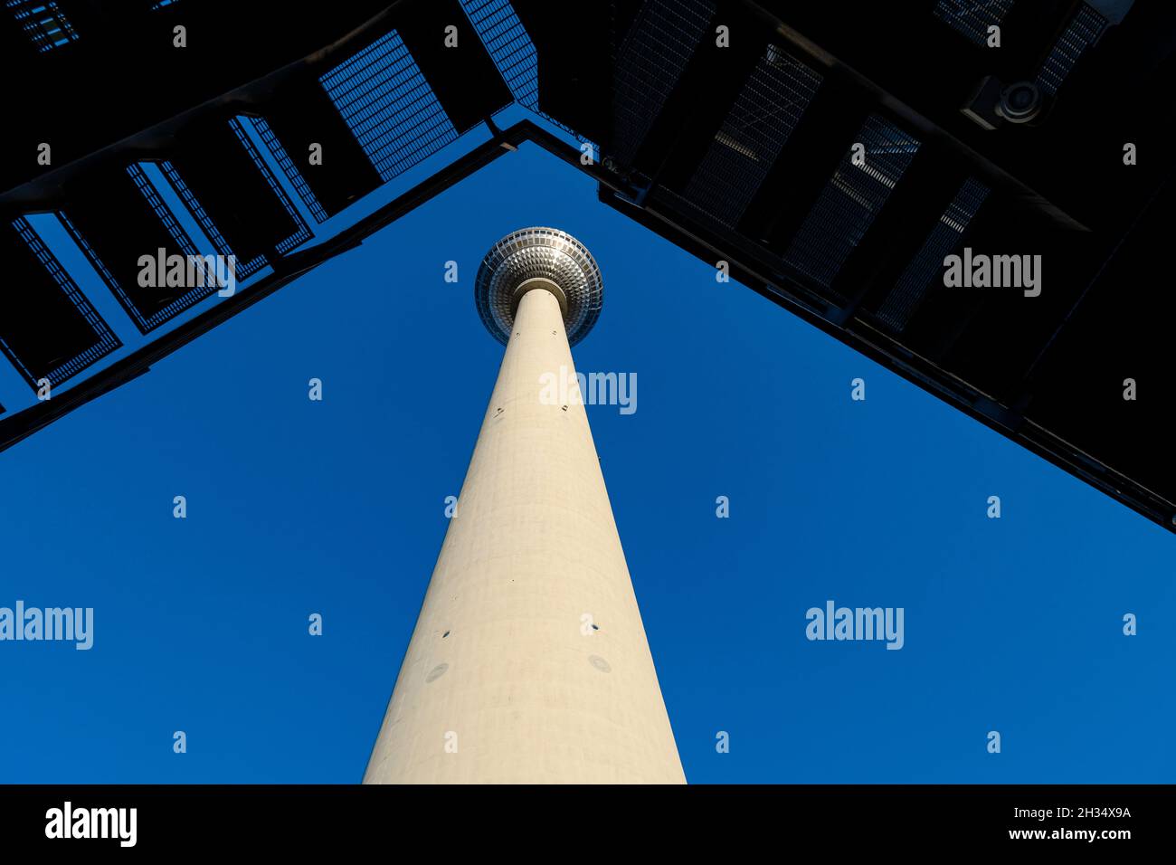 Low angle shot of a huge tower with the clear skies in the backgrou ...