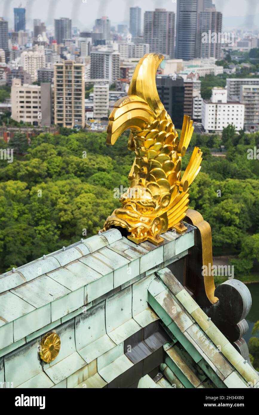 Details of Osaka Castle main tower. The castle is one of Japan's most ...
