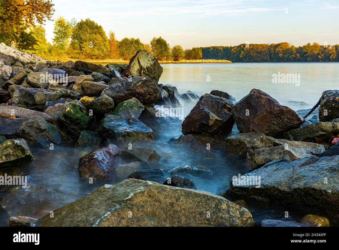 smooth waterfall from the Rhine on a stone beach Stock Photo - Alamy