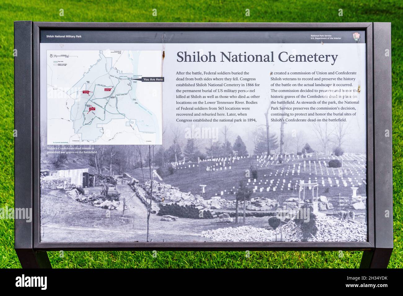 The historic marker outside the Shiloh National Cemetery at the Shiloh ...