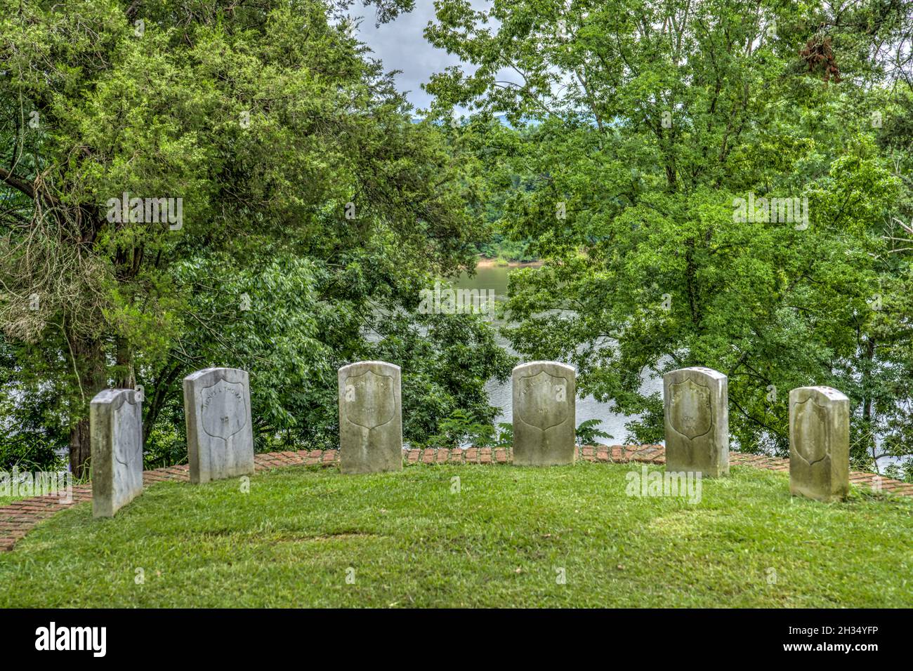 Circle of graves overlook the Tennessee River in the Shiloh National ...