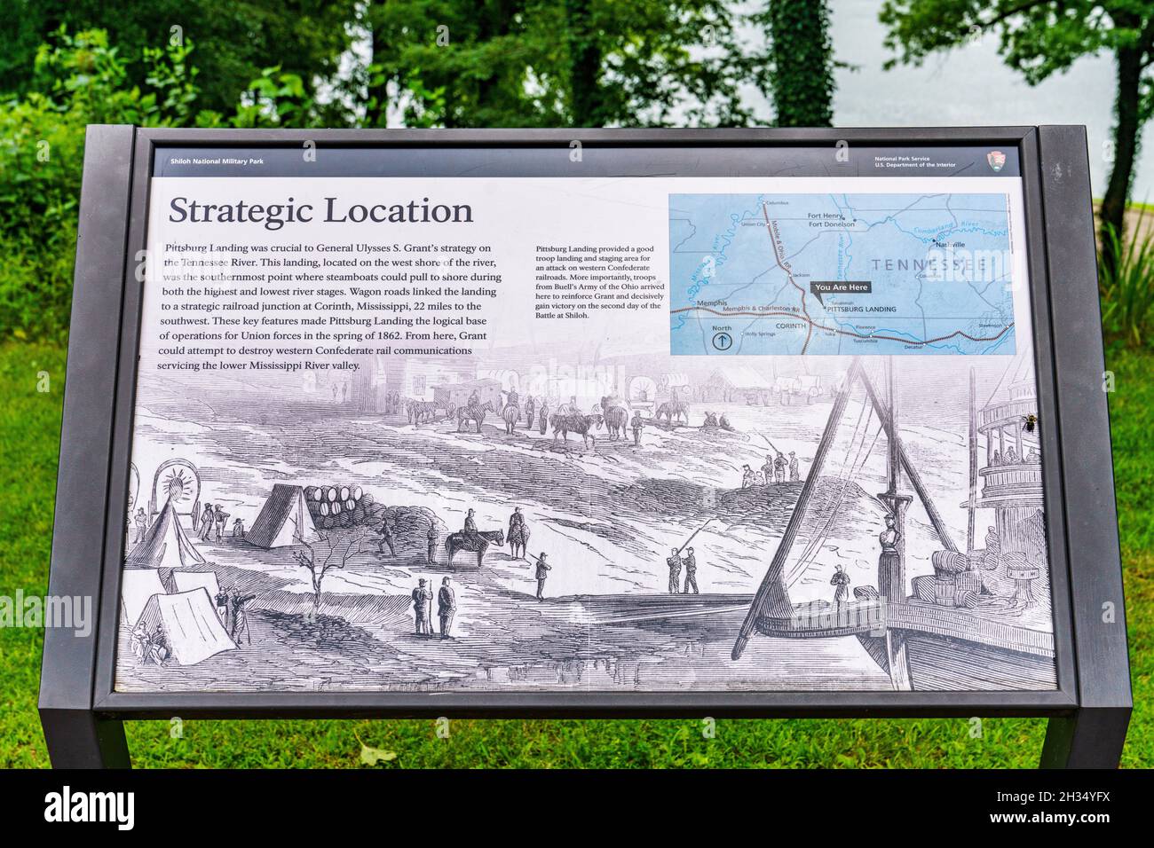 Pittsburg Landing Strategic Location historic marker at the Shiloh ...