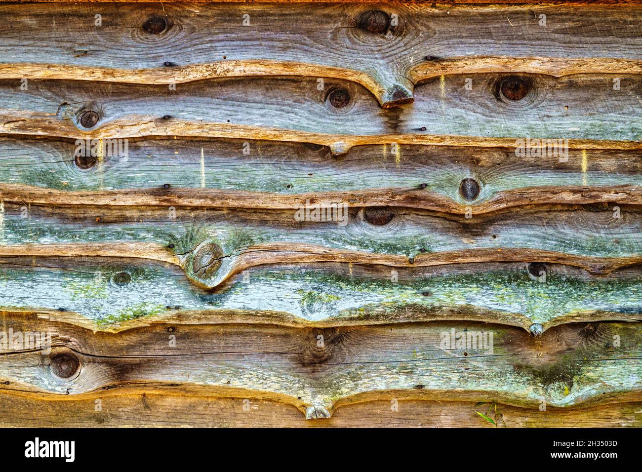 Rough cut planks on a shed wall form a background at an outdoor sawmill ...