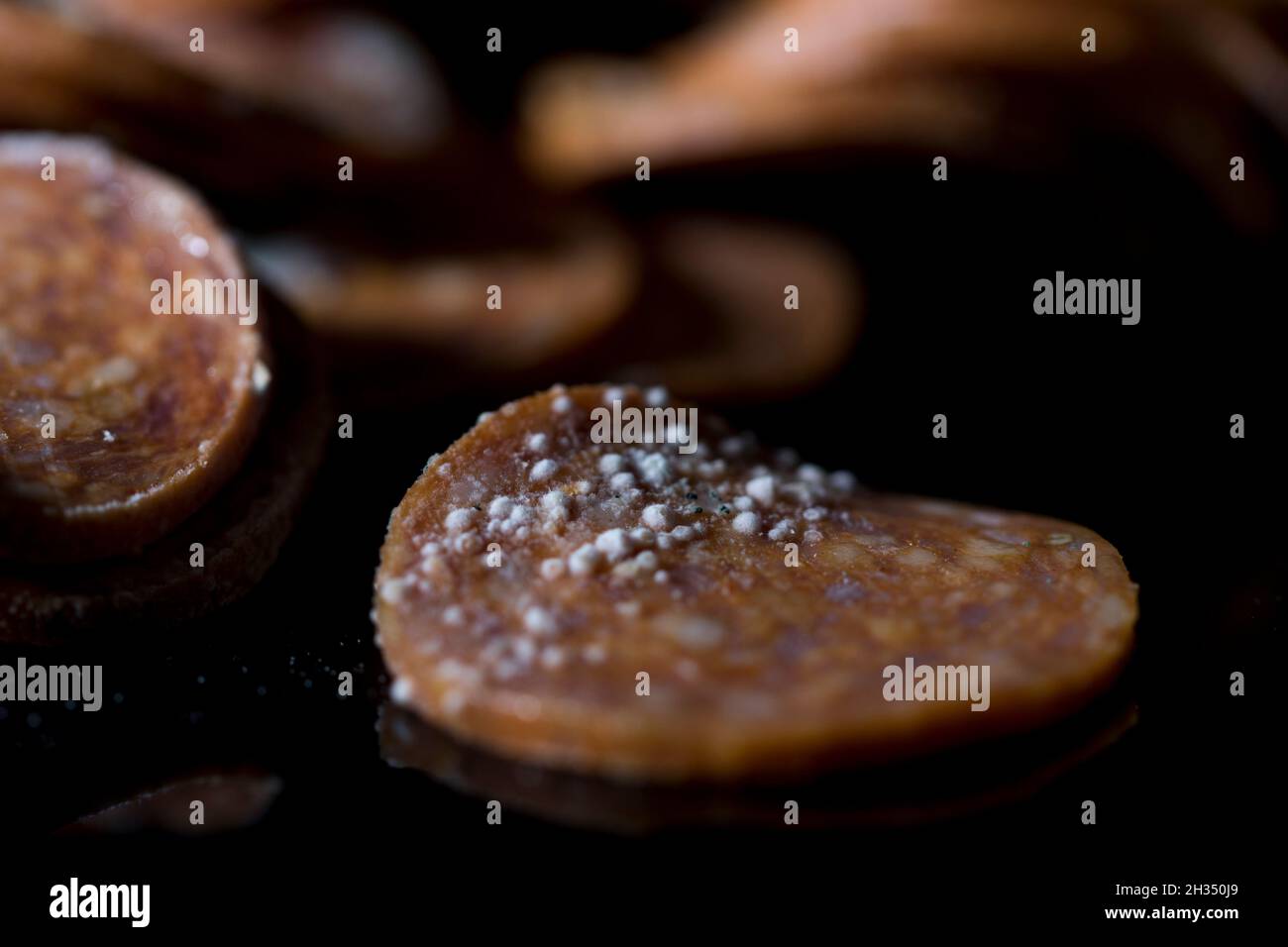 Mold on food moldy pepperoni. Macro moldy food. Mold close up Stock ...