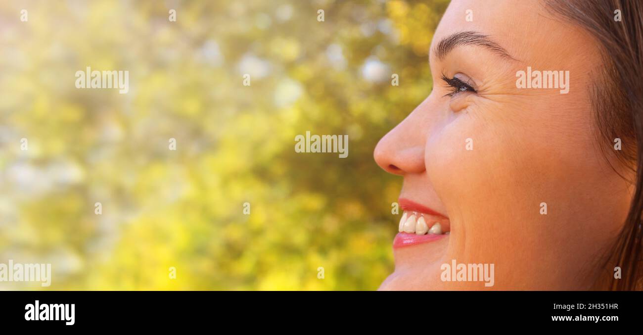 Woman close up portrait. Nature. Autumn. Profile Stock Photo - Alamy