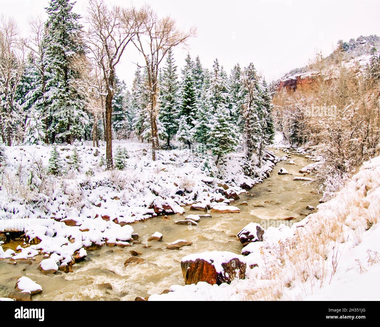 Cold snowy day on the landscape of Ouray Colorado and the San Juan ...