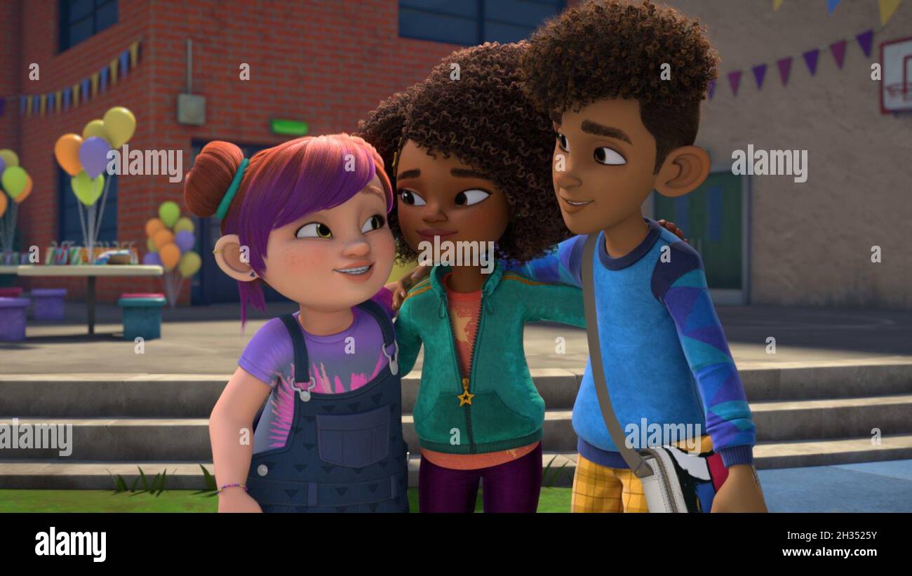 KARMA'S WORLD, from left: Switch Stein (voice: Aria Capria), Karma ...