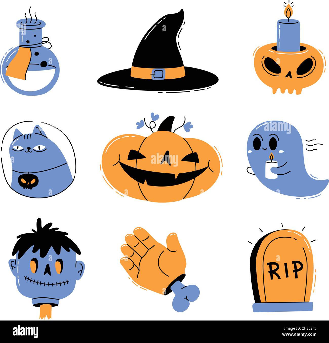 halloween element collection drawn design vector illustration Stock ...