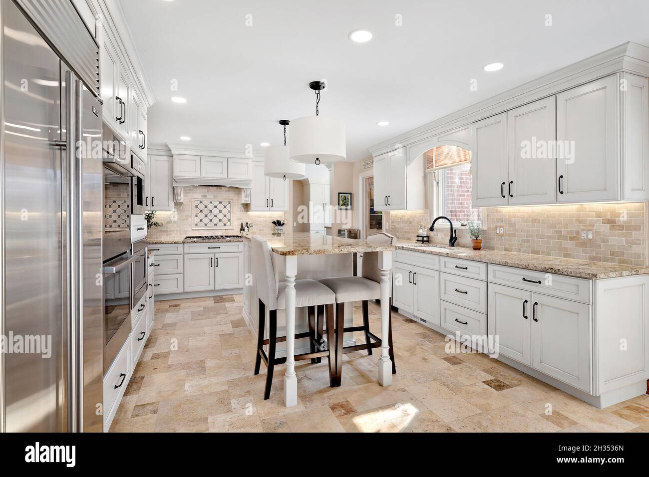White Subway Backsplash With Granite Countertops A Beautiful White