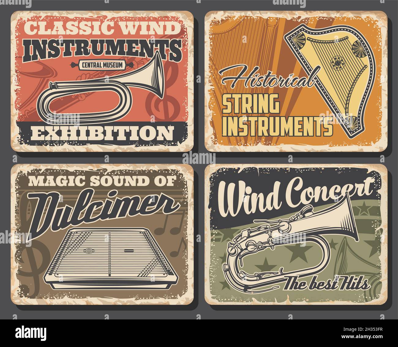 Music concert vector posters with jazz, classic and ethnic orchestra ...