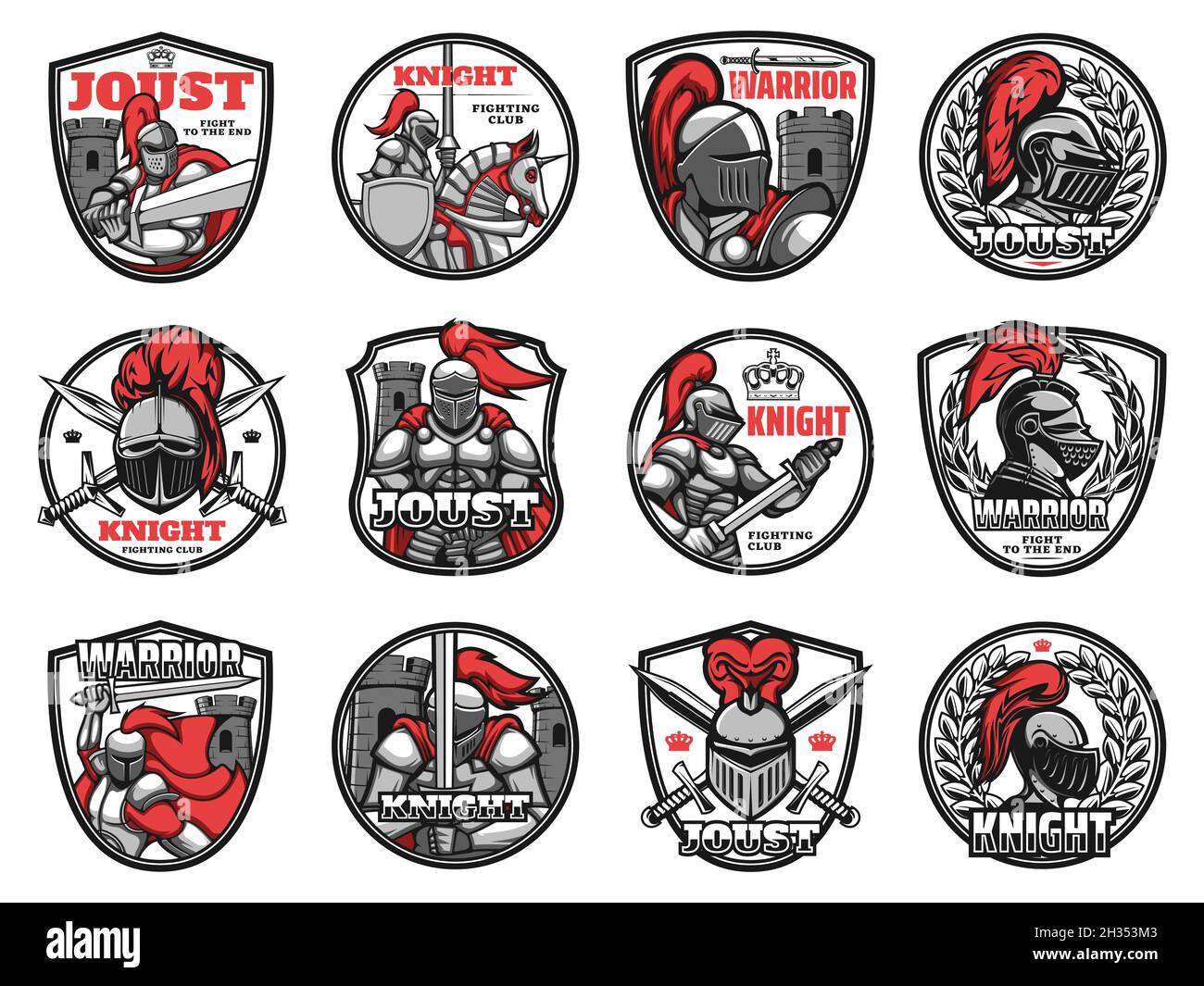 Knights or medieval warriors heraldic icons of vector knights ...