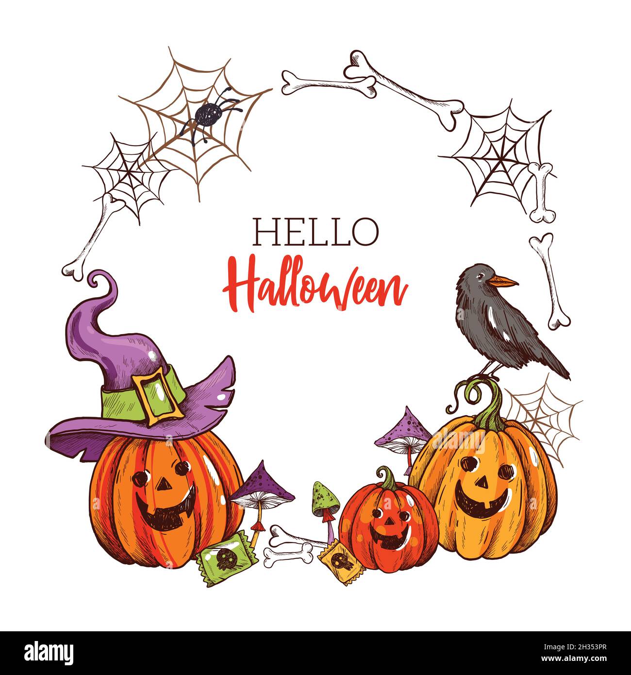 hand drawn halloween frame design vector illustration Stock Vector ...