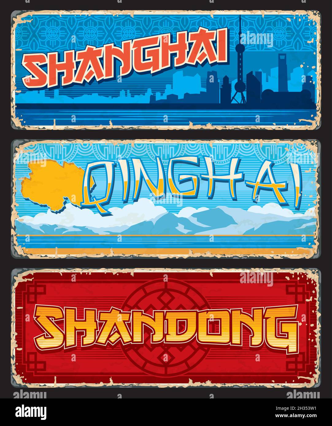 Shanghai, Qinghai and Shandong Chinese regions plates. China cities and ...