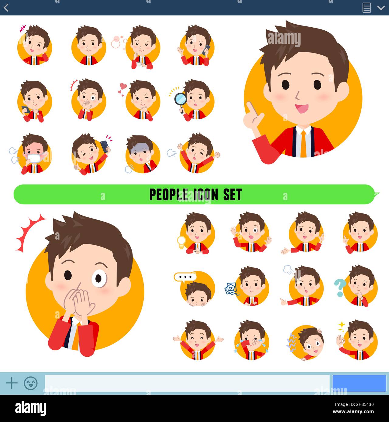 A Set Of Wearing A Happi Coat Man With Expresses Various Emotions In