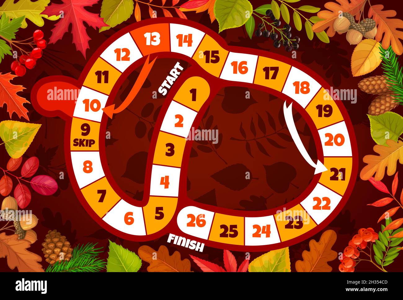 Thanksgiving kids board game in shape of acorn with vector autumn ...