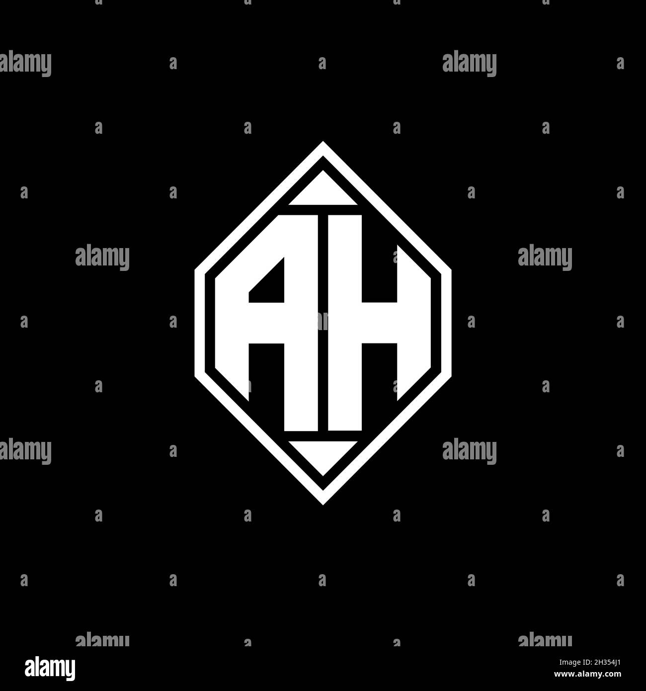 AH Monogram logo letter with Gemoteric line rounded shape style design ...