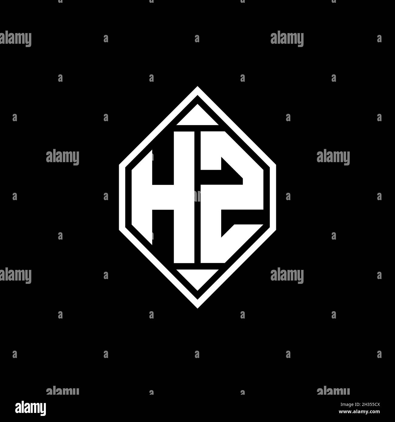 HZ Monogram logo letter with Gemoteric line rounded shape style design ...