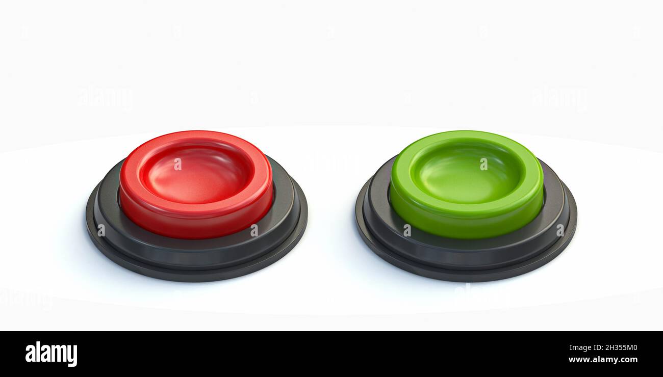 Red and green buttons 3D rendering illustration isolated on white ...