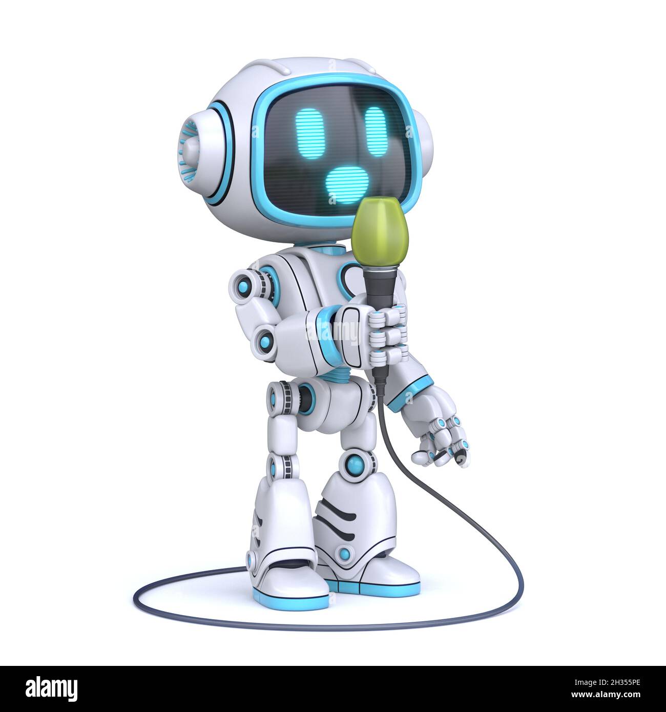 Cute blue robot singing 3D rendering illustration isolated on white ...