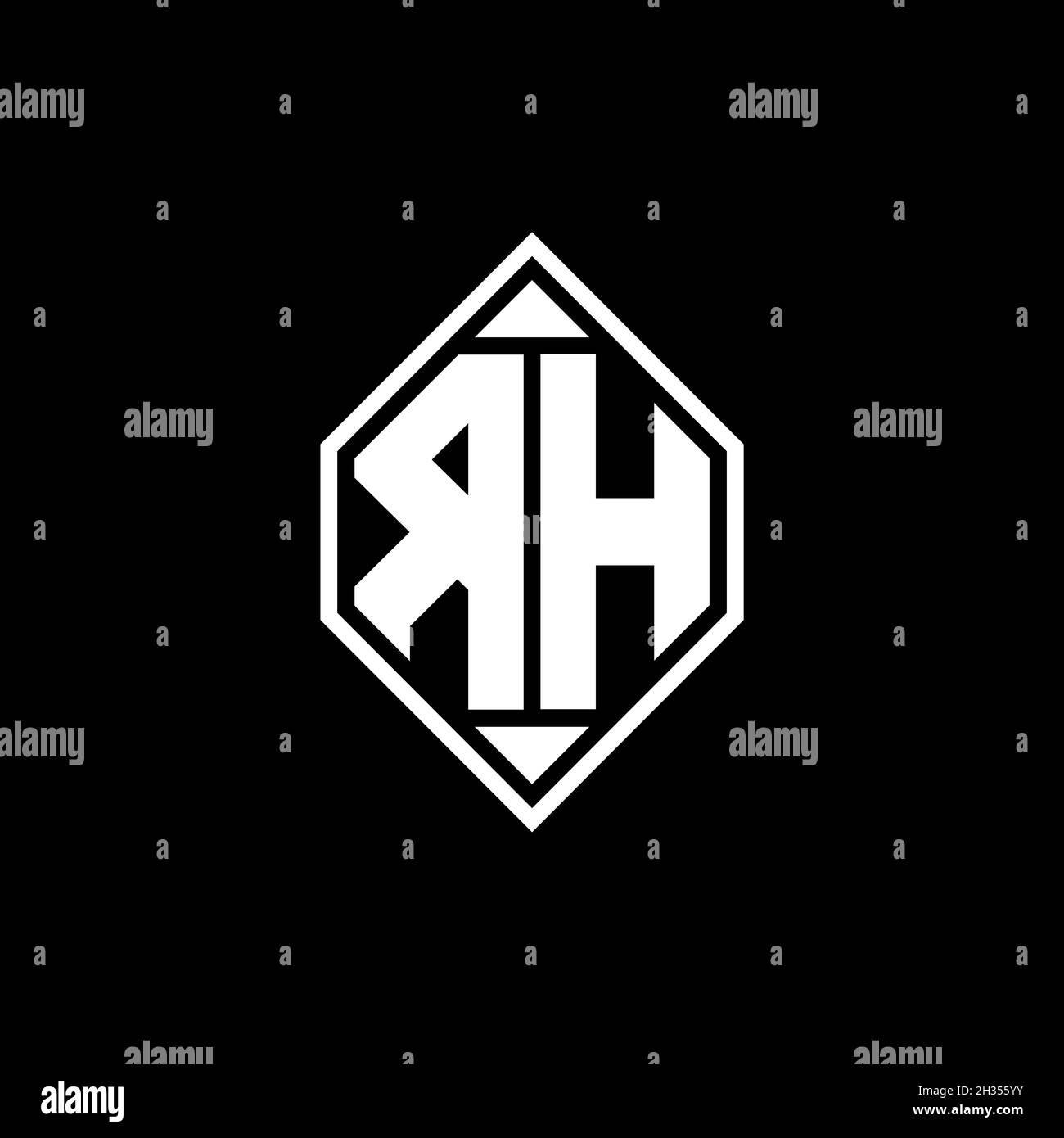 RH Monogram logo letter with Gemoteric line rounded shape style design ...