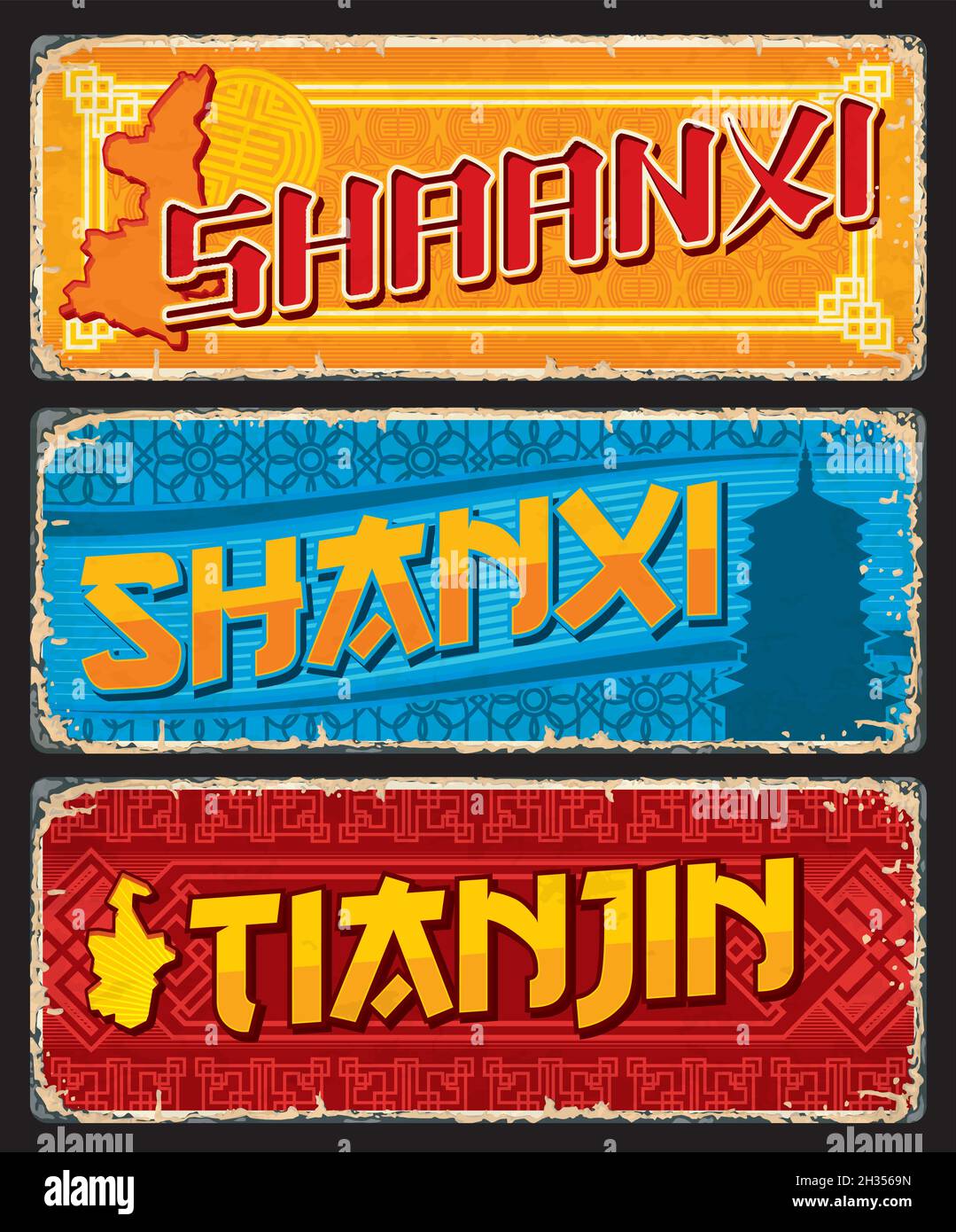 Shaanxi, Tianjin, Shanxi Chinesse provinces plates. China regions and ...