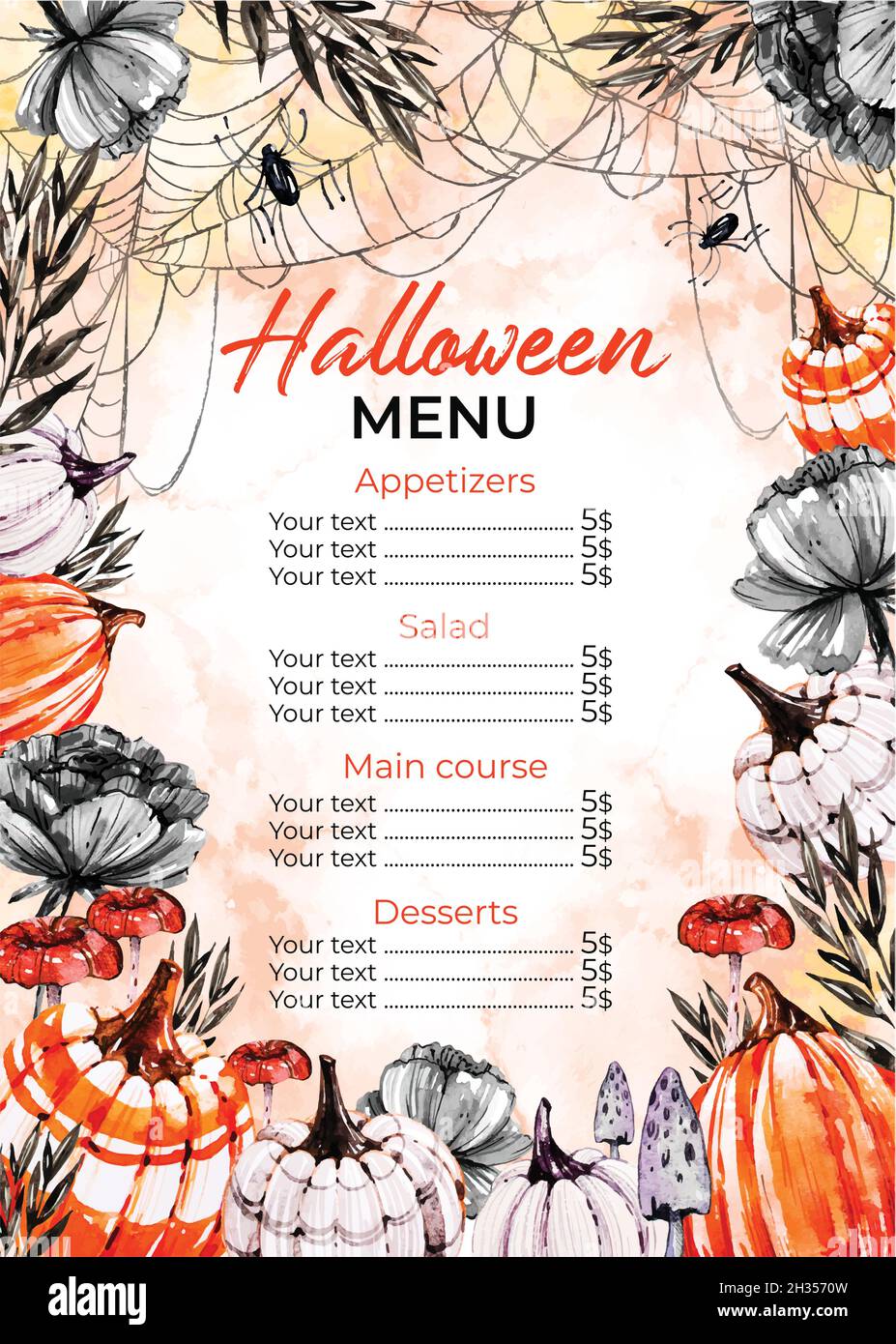 watercolor halloween menu template design vector illustration Stock ...