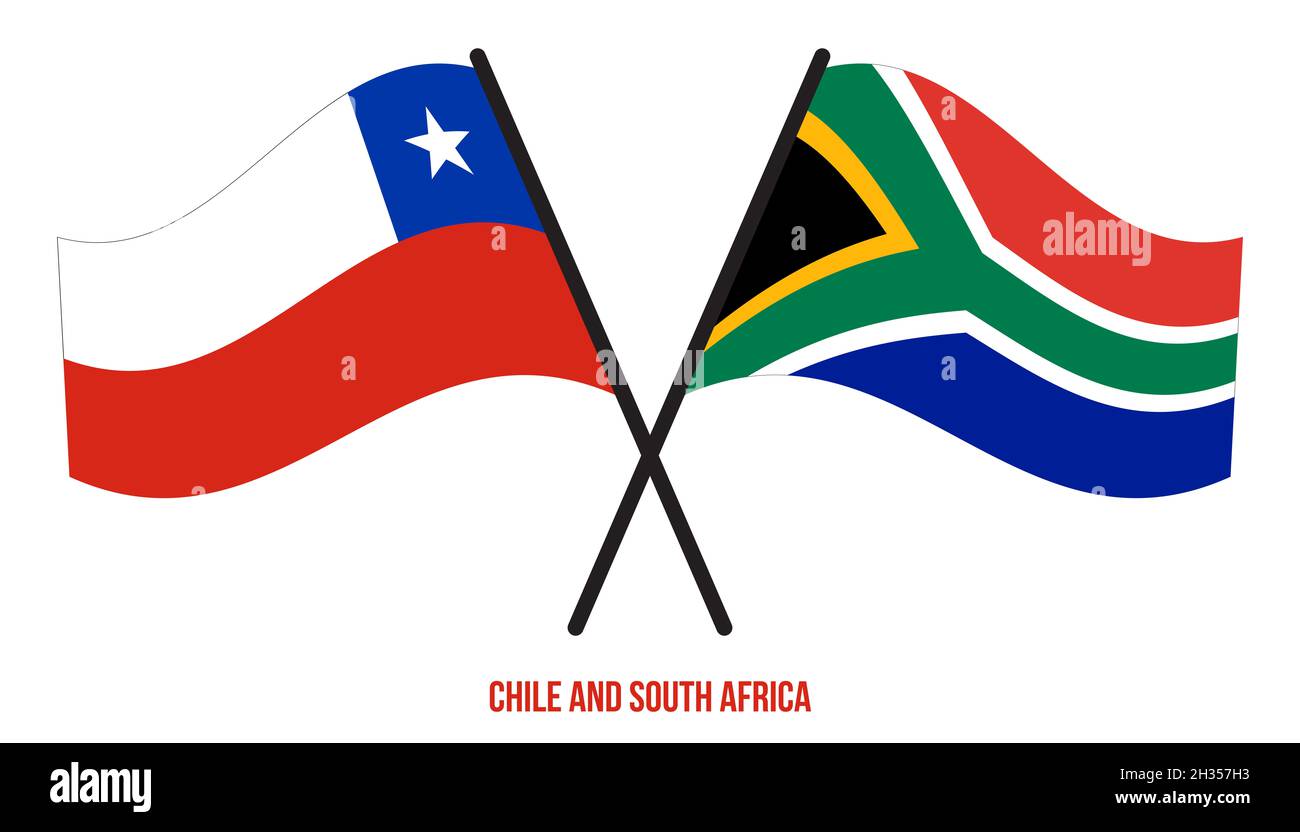 Chile and South Africa Flags Crossed And Waving Flat Style. Official ...