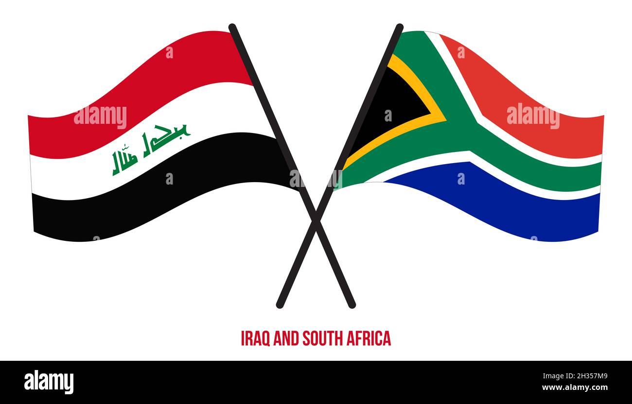 Iraq and South Africa Flags Crossed And Waving Flat Style. Official ...